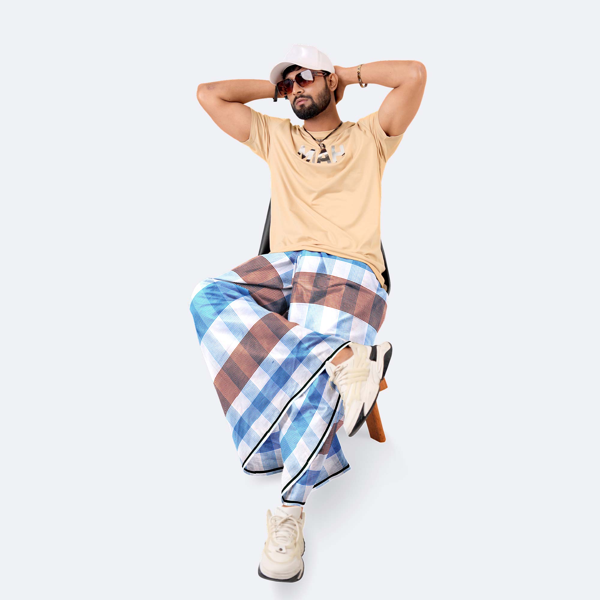 Elegant Stripe Check Pattern Stitched Lungi - Prachurjo