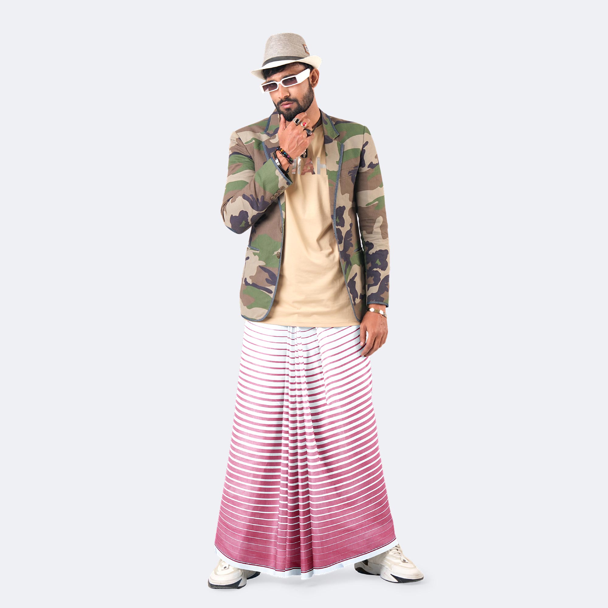 Rose pink & White Check Lungi Somman