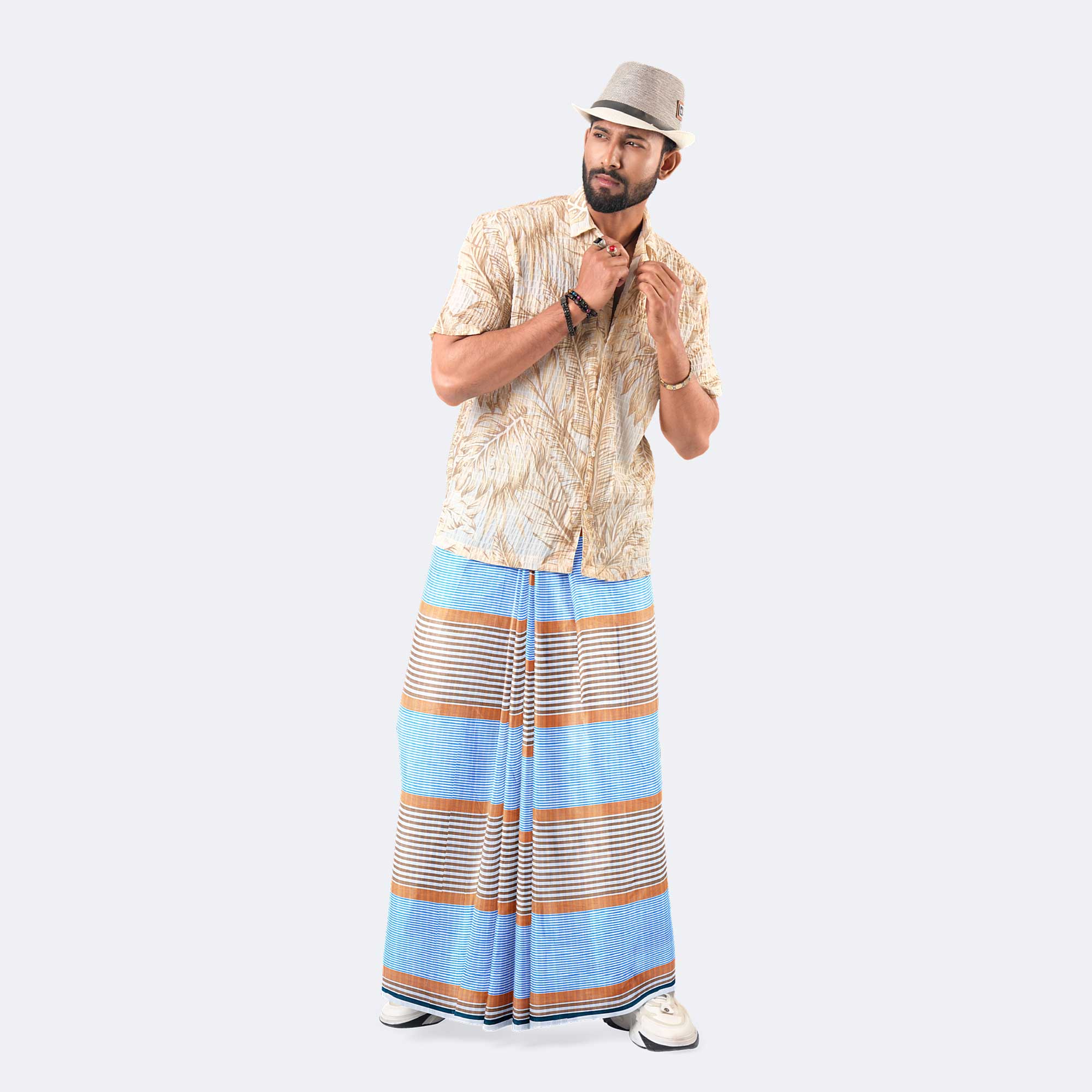 Brown & Sky Blue Check Lungi Somman
