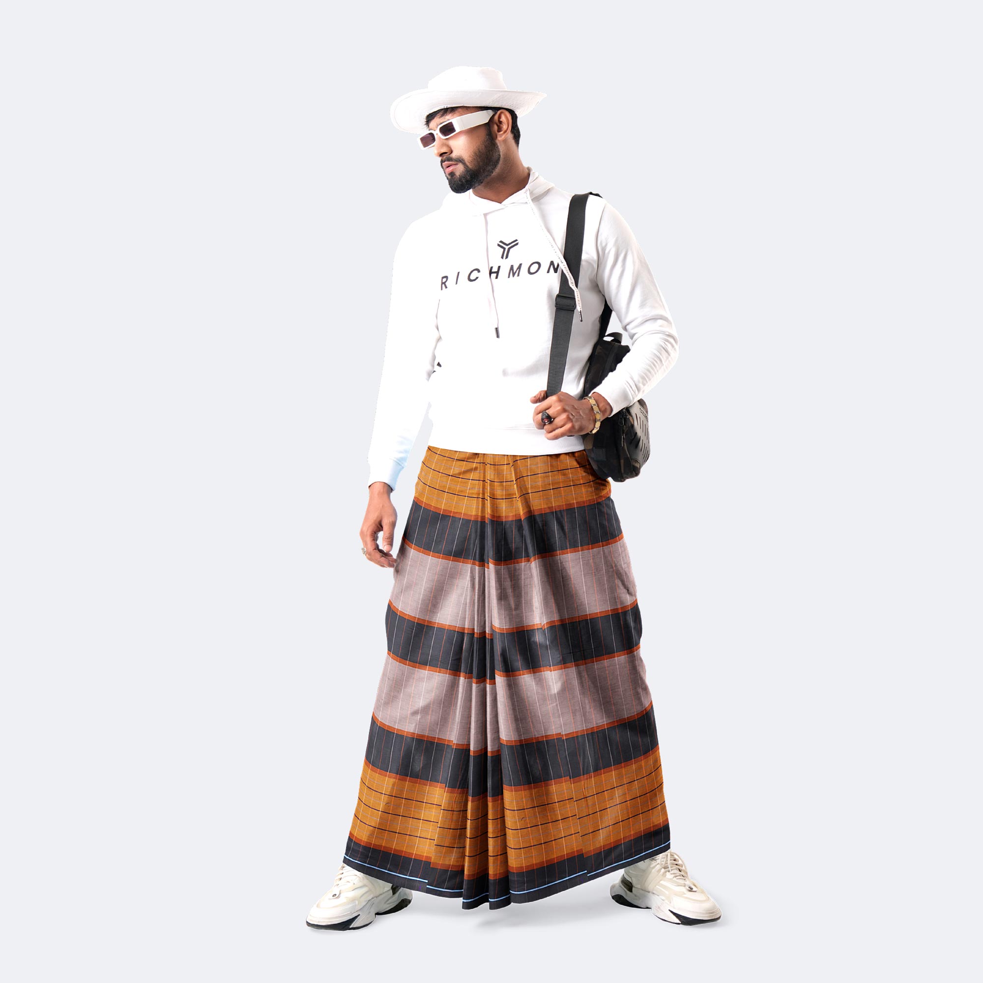 Brown & Grey Checkered Design Lungi - Style