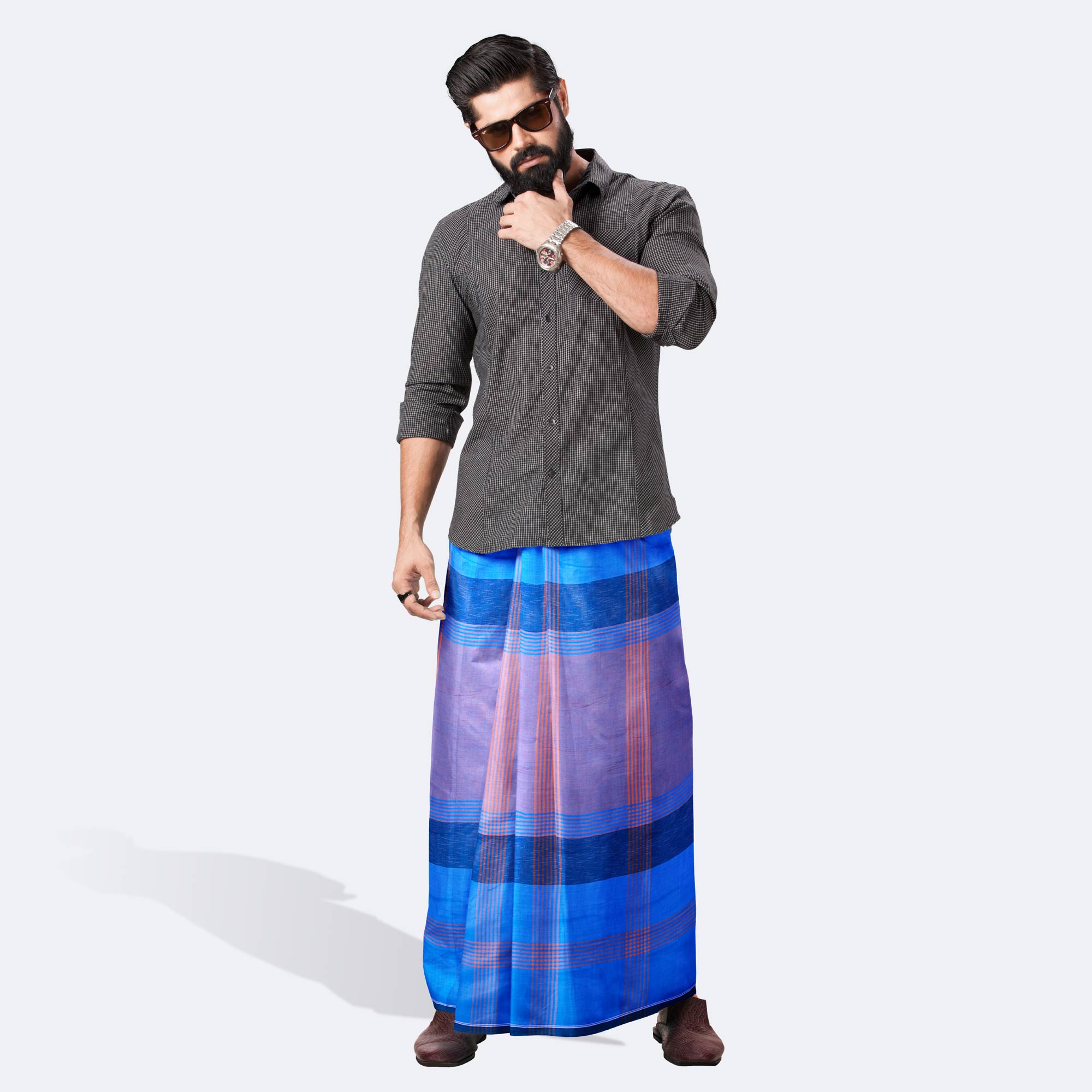 Men's Blue Orchid Multi Color Stripe Lungi - Aparup