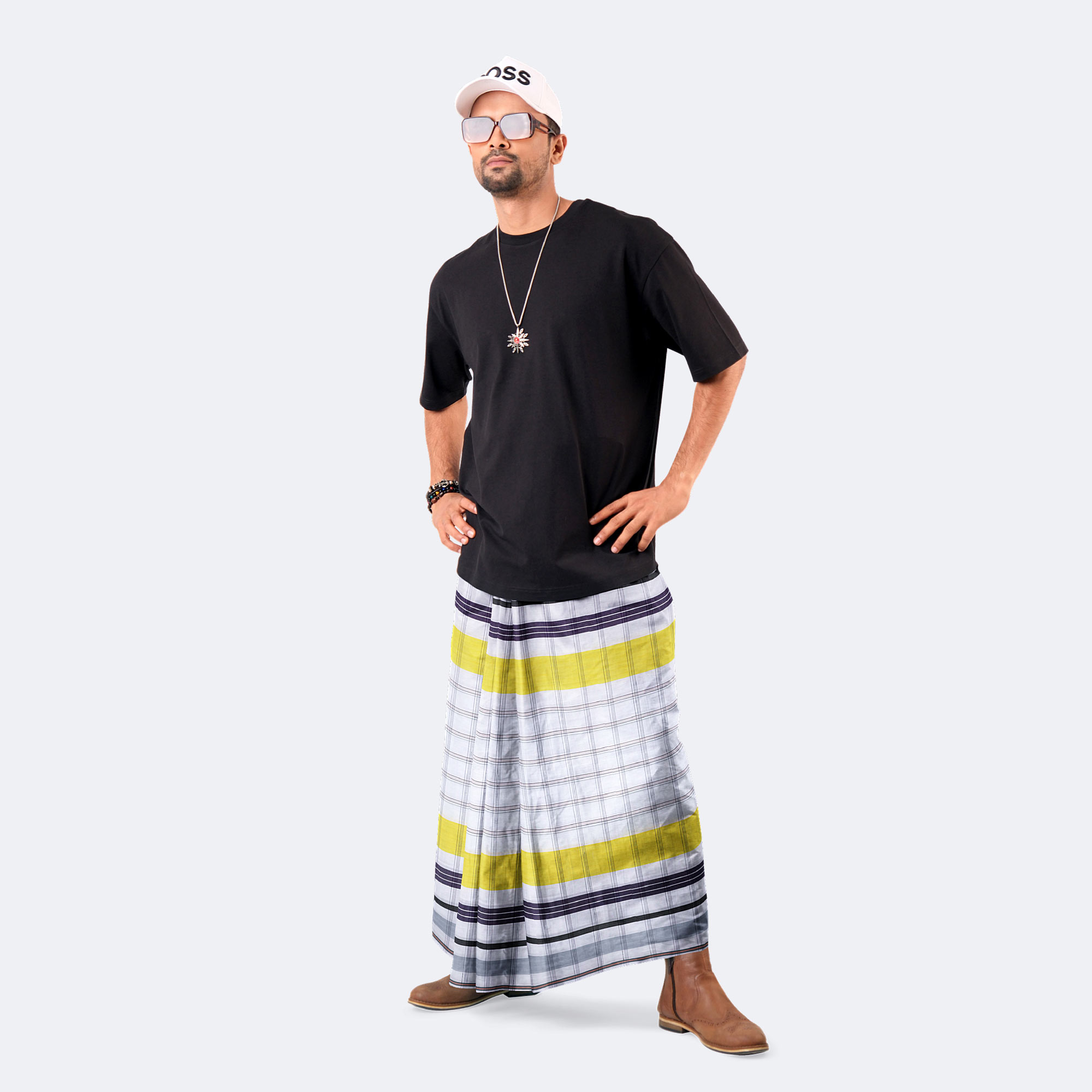 Men’s Lightweight Modern Stripe & Check Design Cotton Lungi - Kingbodonti