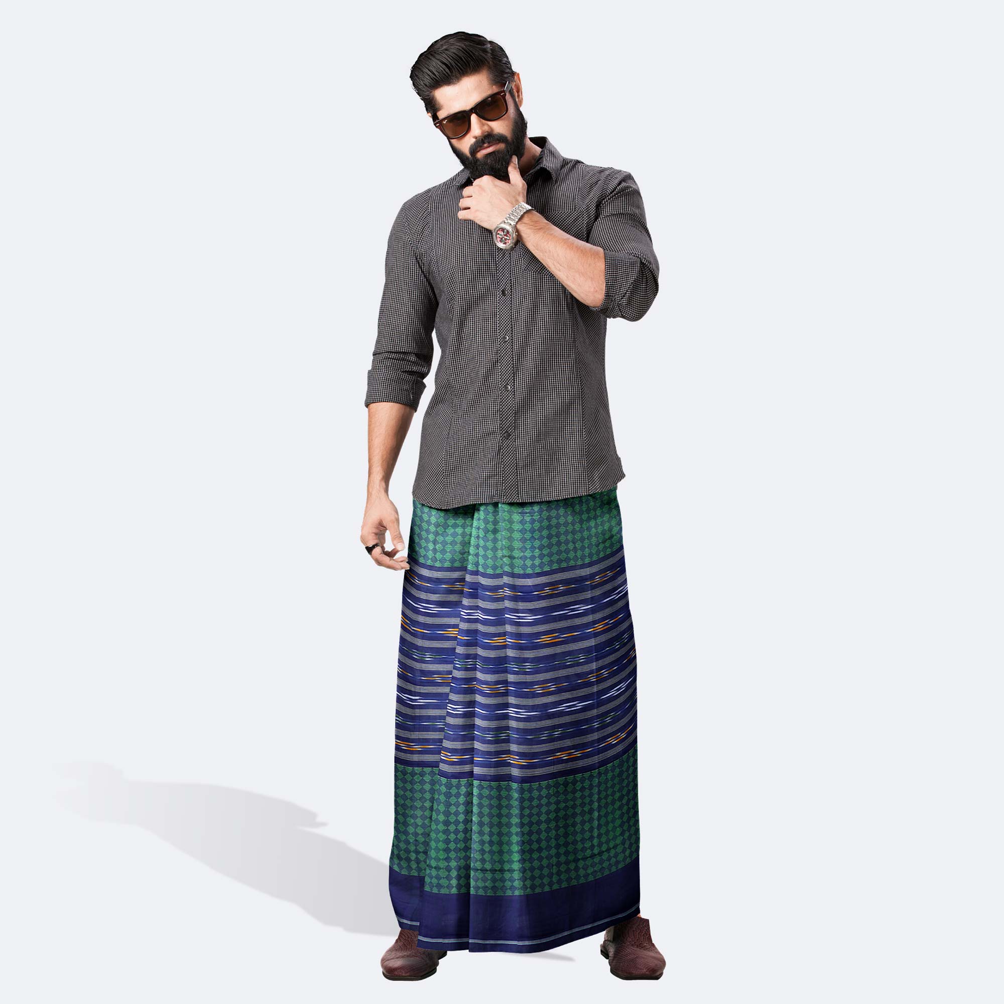 Men's Multicolor Stripe with Thin Border Lungi - Prachurjo