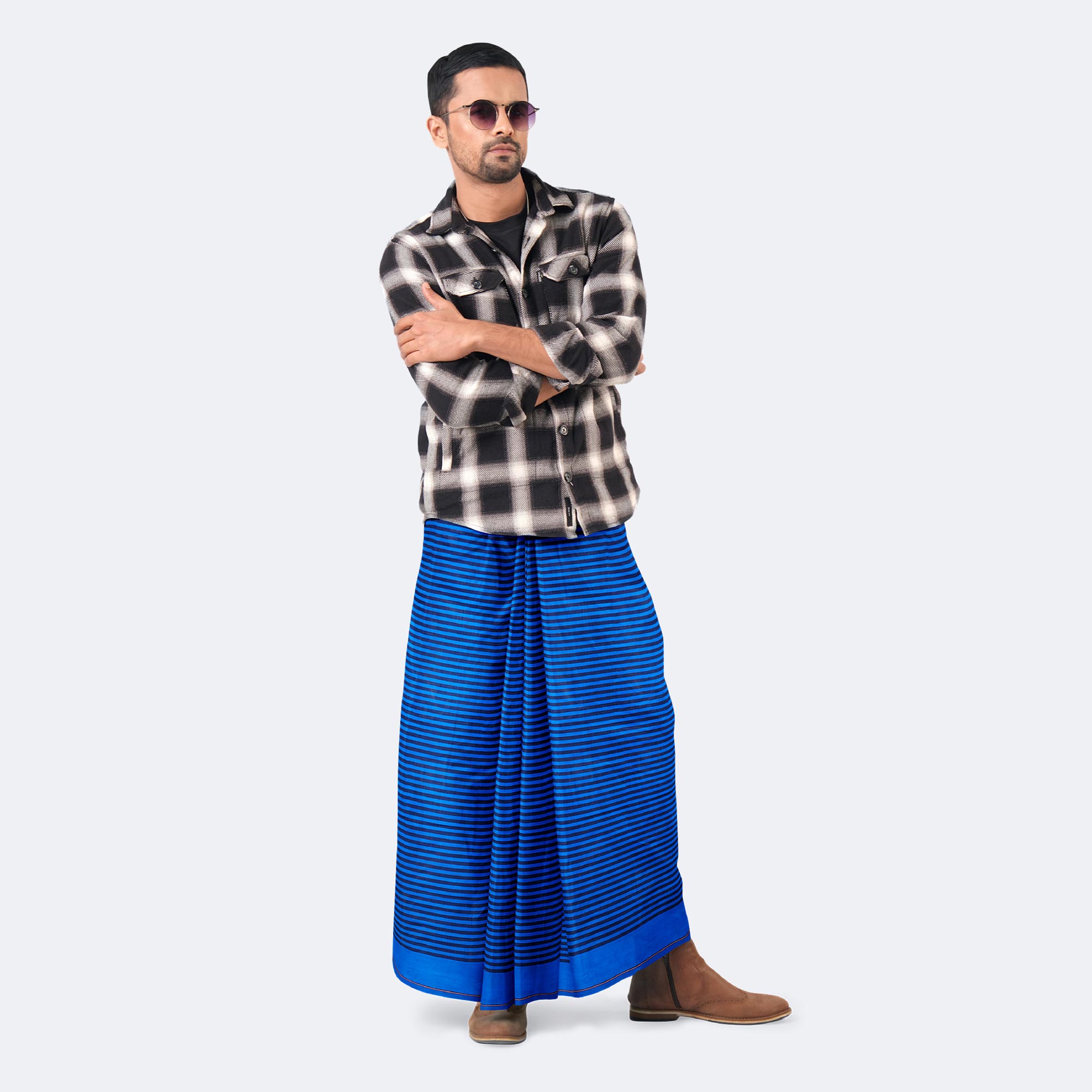 Men’s Elegant Multi-Stripe Check Pattern Cotton Lungi - Style