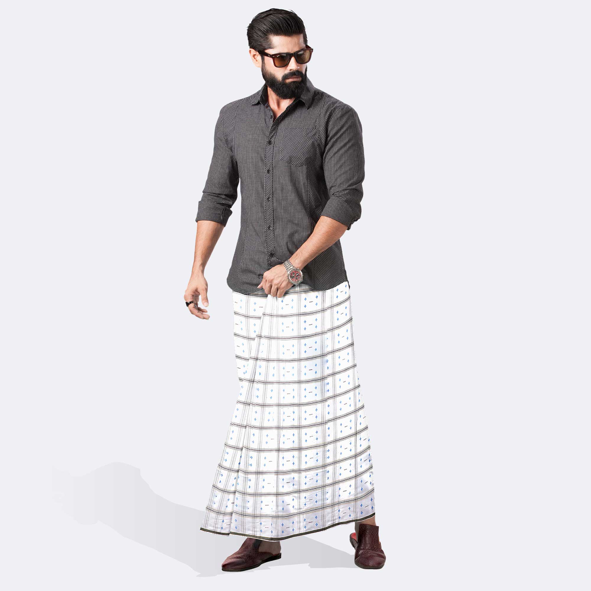 Shop Men's Dobby and Jacquard Design Lungi | MIAH
