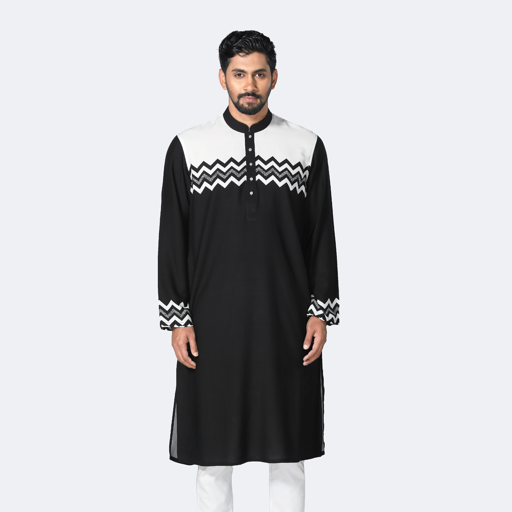 Stylish Black Viscose Printed Panjabi for Men