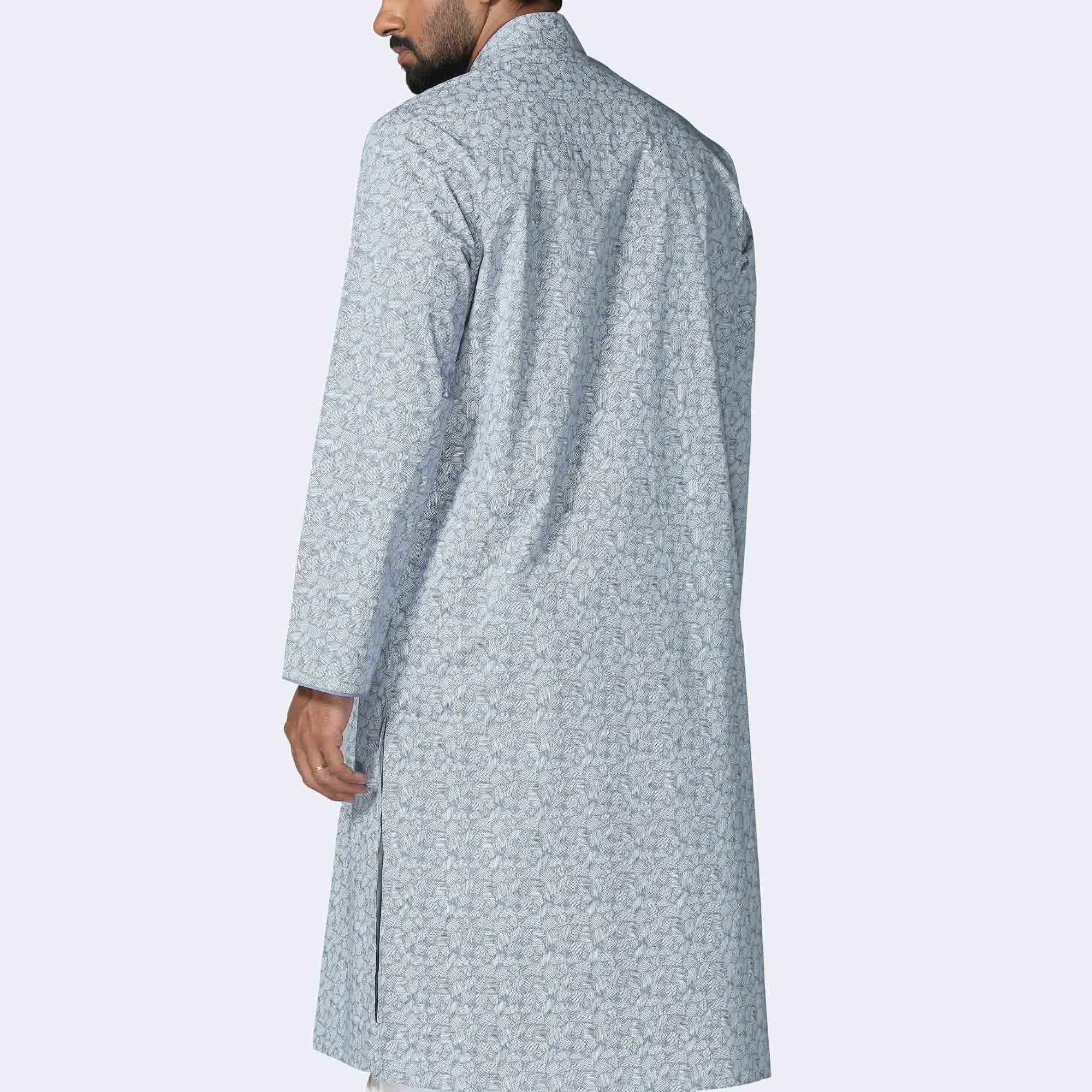 Premium Grey Cotton Printed Panjabi