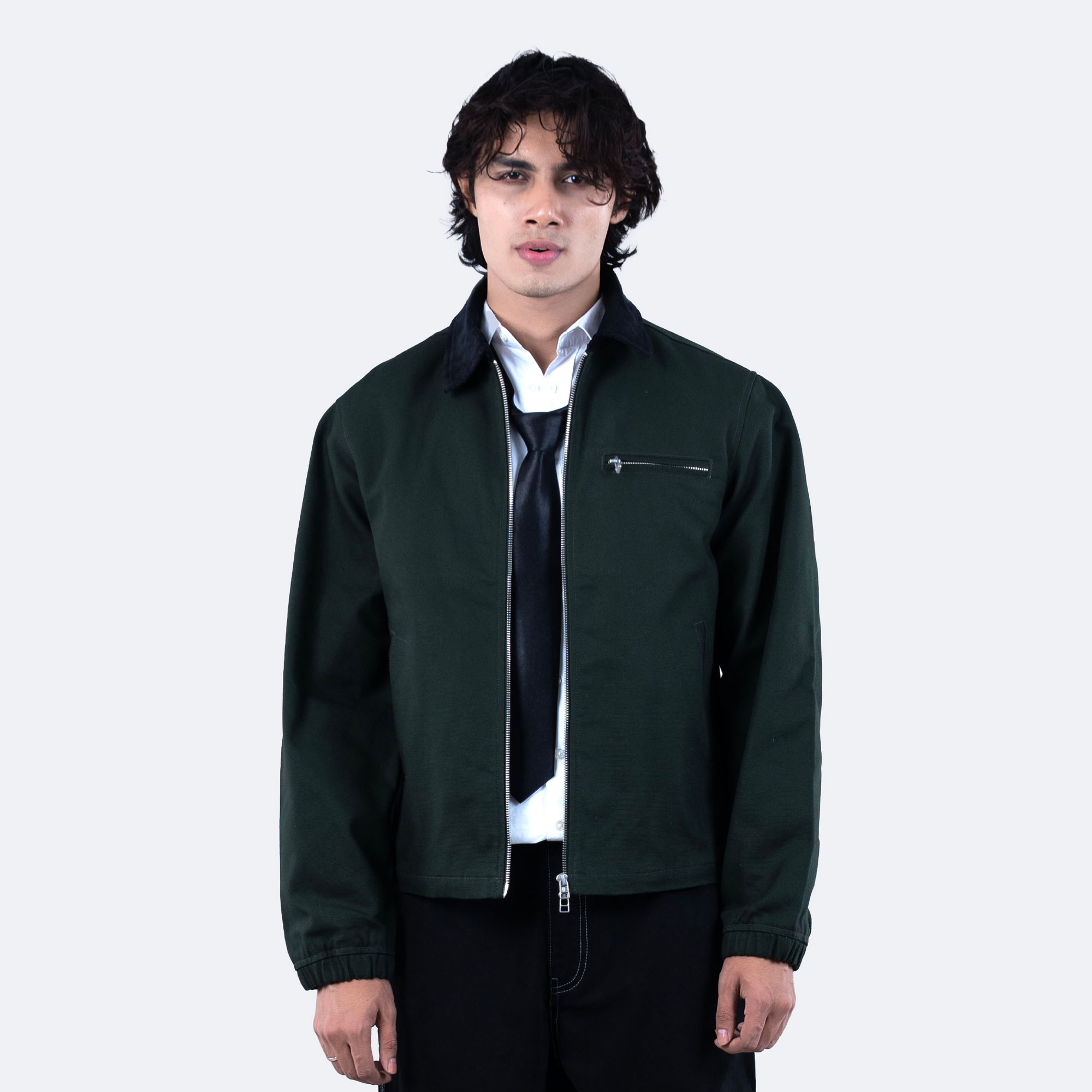 Trendy Green Jacket for Men with Contrast Collar