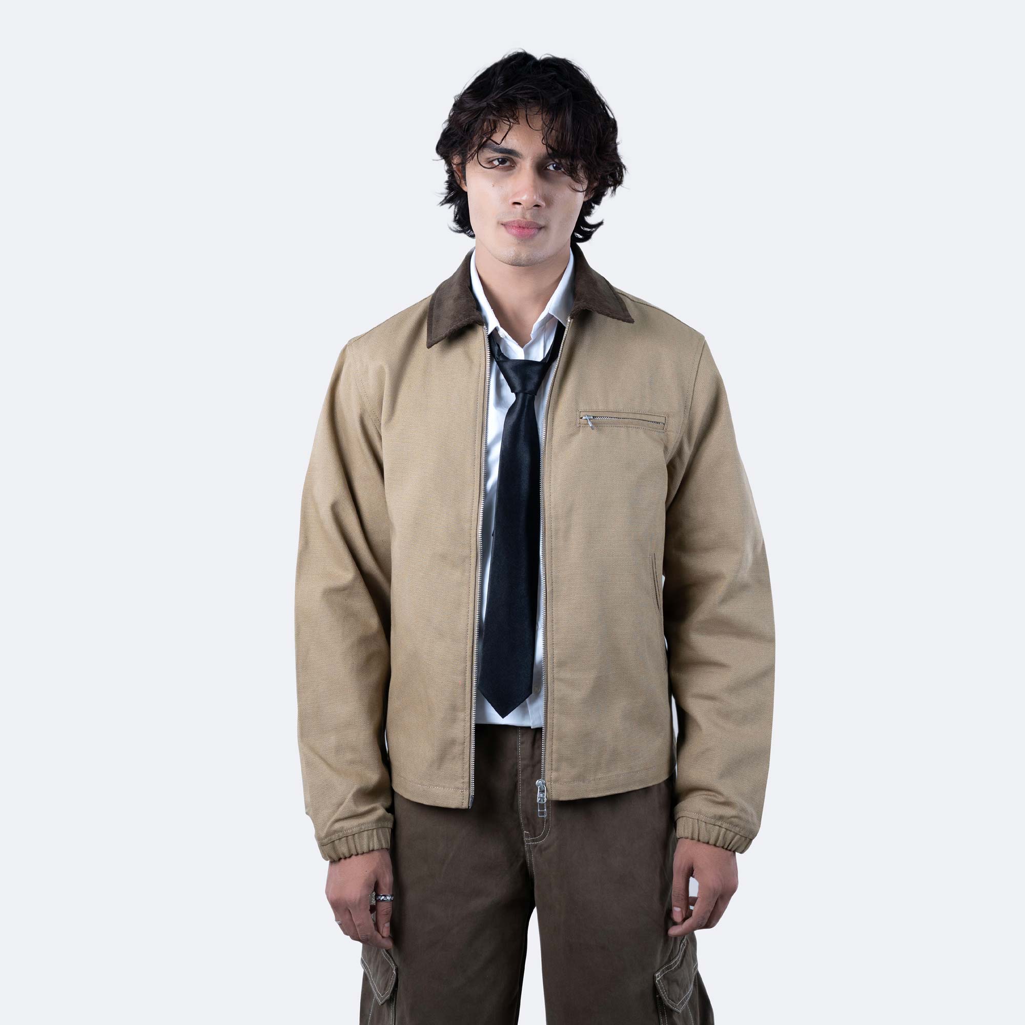 Men’s Brown Winter Jacket with Corduroy Collar